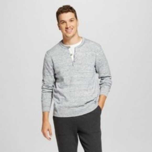 Goodfellow & Co | Sweaters | Mens Light Heather Blue Henley Sweater ...